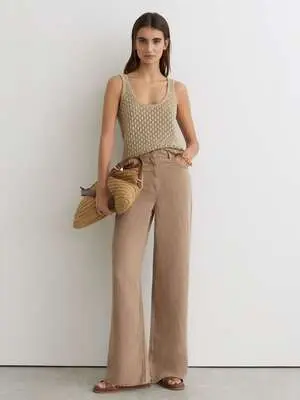 REISS Lyocell-linen Wide-leg Trousers - Taupe Neutral