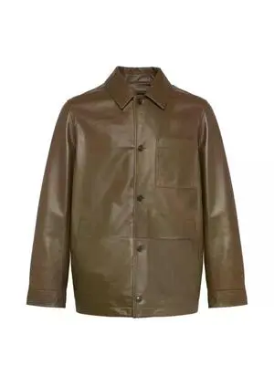 YVES SALOMON Button Leather Shirt - Brown