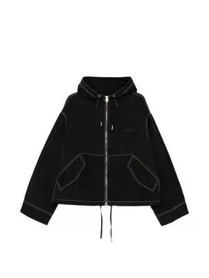 Ami Contrast-stitching Hooded Jacket - Black