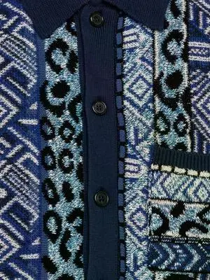 LANEUS Patterned Knitted Shirt - Blue