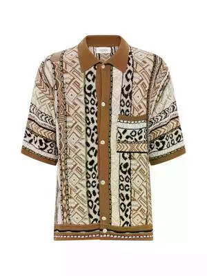 LANEUS Patterned Knitted Shirt - Neutrals