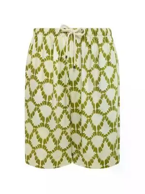 LANEUS Drawstring Patterned Shorts - Neutrals
