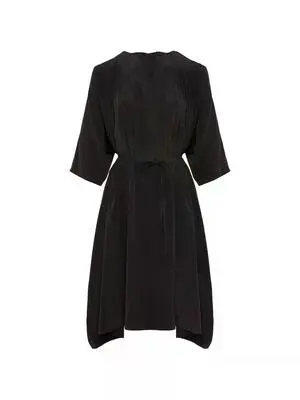 YVES SALOMON V-neck Tie Silk Midi Dress - Black
