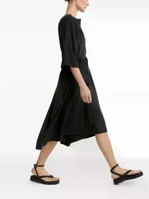 YVES SALOMON V-neck Tie Silk Midi Dress