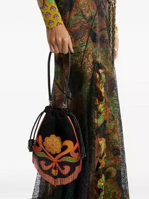 Etro Small Suede Kalispera Bag With Beaded Embroidery And Fringe - Black