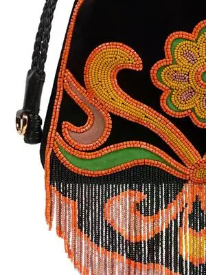 Etro Small Suede Kalispera Bag With Beaded Embroidery And Fringe - Black