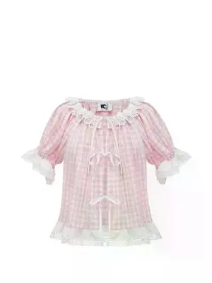 Sleeper Romantica Gingham Ruffled Lounge Set - Pink