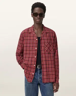 ALLSAINTS Felix Check Long Sleeve Shirt - Red