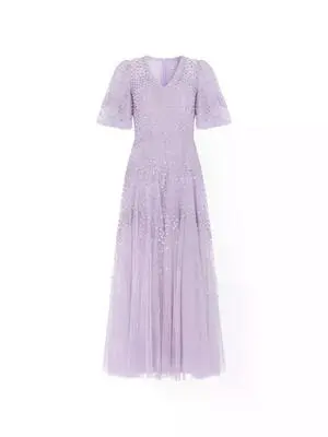 NEEDLE & THREAD Scallop Sequin V-neck Gown - Purple
