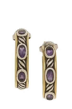 David Yurman Silver Two-tone Amethyst Hoop Earrings - Purple