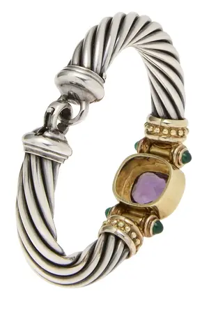David Yurman Silver Two-tone Amethyst Renaissance Classic Cable Bangle