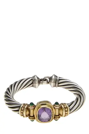 David Yurman Silver Two-tone Amethyst Renaissance Classic Cable Bangle