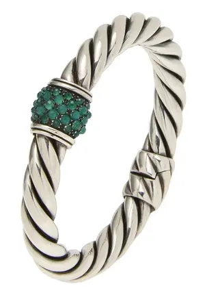 David Yurman Silver Osetra Hinged Cable Bracelet - Green
