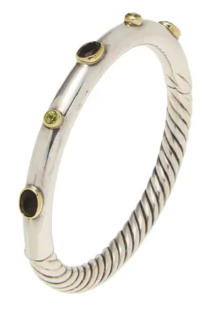 David Yurman Silver Smoky Quartz & Peridot Cable Bangle