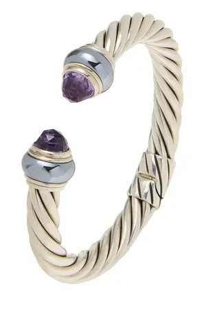 David Yurman Silver Amethyst Classic Cable Hinged Bracelet - Purple