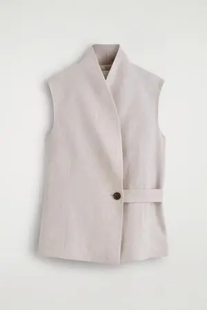 Cos Shawl-collar Belted Linen Vest - Light Beige