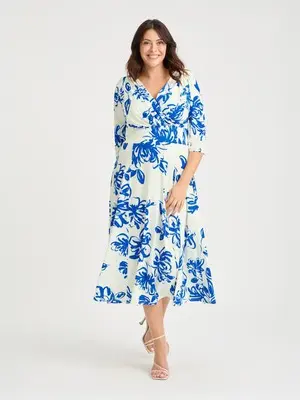 SCARLETT & JO Helena Jersey Midi Dress - Ivory Blue