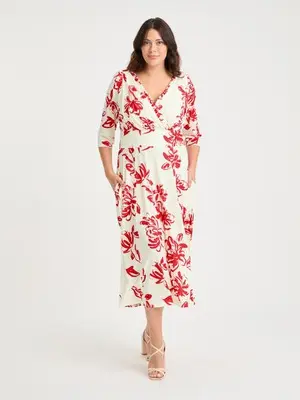 SCARLETT & JO Helena Jersey Midi Dress - Ivory Red