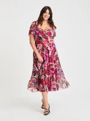 SCARLETT & JO Liz Floral Bolero Wrap Bodice Midi Dress - Vintage Rose