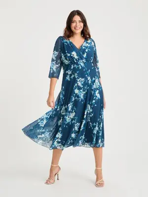 SCARLETT & JO Helena Floral Midi Dress - Navy Ivory