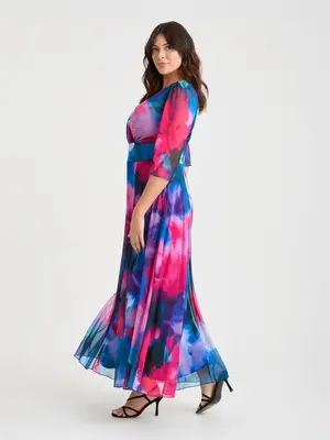 SCARLETT & JO Verity Abstract Print Maxi Gown - Blue Pink