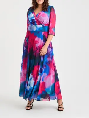SCARLETT & JO Verity Abstract Print Maxi Gown - Blue Pink