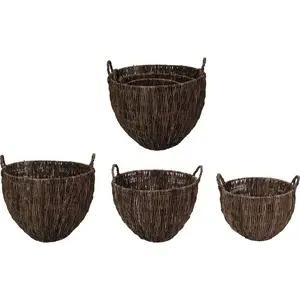 STORIED HOME 3-piece Woven Banana Leaf Baskets With Handles - Natural