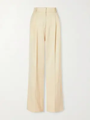 Another Tomorrow Pleated Twill Wide-leg Pants - Neutrals