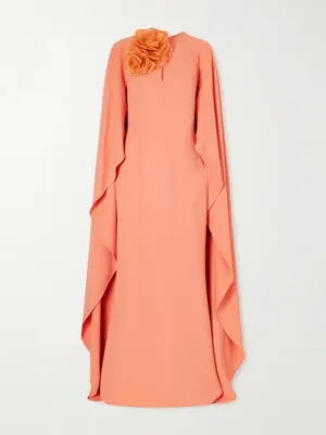 Elie Saab Appliquéd Cape-effect Cady Gown - Pink