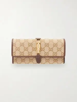Gucci Jackie Leather-trimmed Canvas-jacquard Wallet - Neutrals