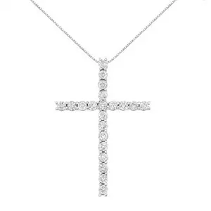 HAUS OF BRILLIANCE Diamond Cross Pendant Necklace - Silver