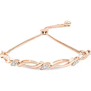 HAUS OF BRILLIANCE Silver Diamond Accent Swirl Link Bolo Bracelet - Rose Gold Over Silver