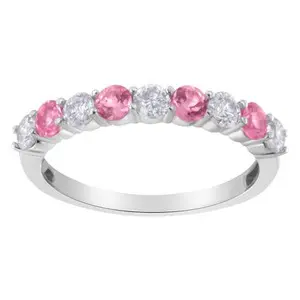 HAUS OF BRILLIANCE 10k Gold Diamond And Created Gemstone Band Ring - Pink Sapphire