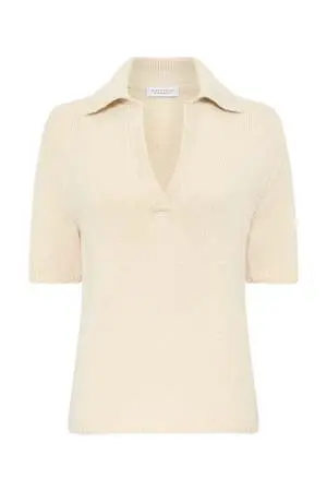 GABRIELA HEARST Sohan Knit Short Sleeve Polo In Off White Cashmere