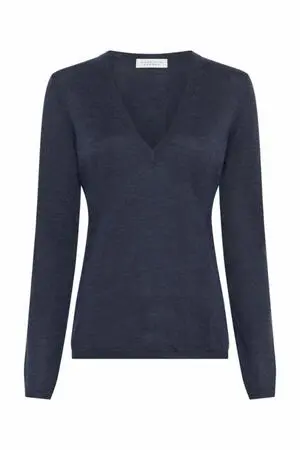 Gabriela Hearst Clementia V-neck Sweater In Cashmere Silk - Denim