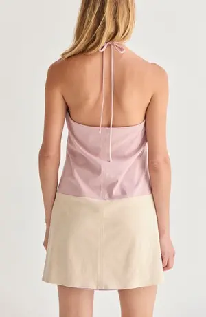 CRESCENT Suede Color Block Halter Mini Dress