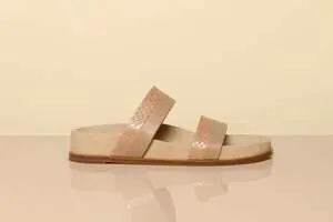 Gabriela Hearst Low Striker Flat Sandal In Snakeskin And Nappa Leather - Nude