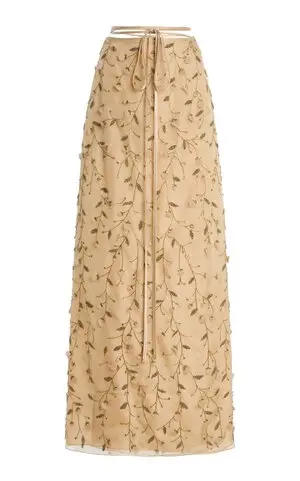 MEL USINE Deneuve Embroidered Silk Maxi Skirt - Neutral