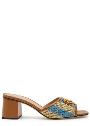 Valentino Garavani 60 Striped Raffia Leather Mules