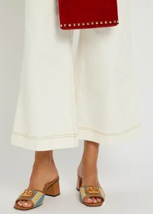 Valentino Garavani 60 Striped Raffia Leather Mules