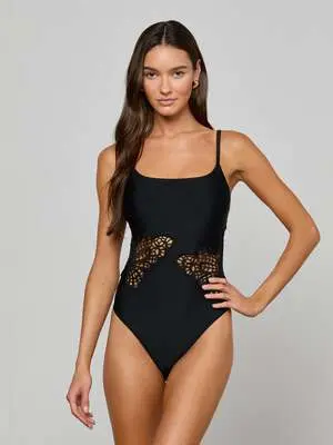 L'Agence Remi Crochet One-piece Swimsuit - Black Butterfly Crochet
