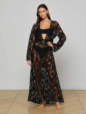 L'Agence Janus Cover-up Robe - Black Butterfly Crochet