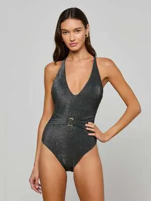 L'Agence Lisa Plunge One-piece Swimsuit - Black/silver