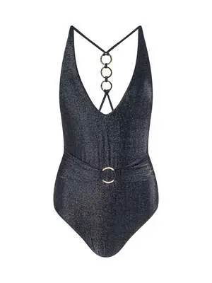 L'Agence Lisa Plunge One-piece Swimsuit - Black/silver