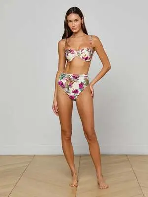 L'Agence Vanessa High-waisted Bikini Bottom - Ivory/rose Leopard Jungle