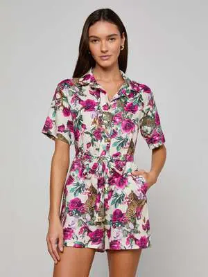 L'Agence Hestia Cover-up Romper - Ivory/rose Leopard Jungle