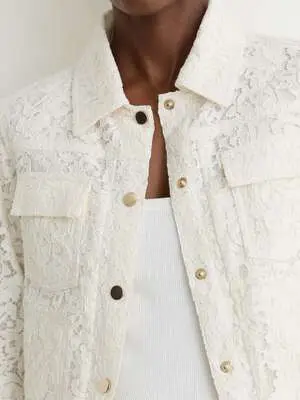 REISS Lori Collared Lace Press-stud Jacket