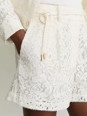 REISS Lori Lace Shorts With Rope Belt - White