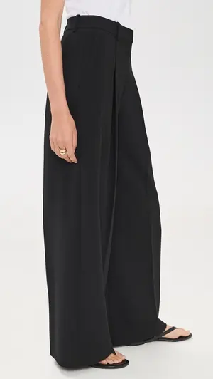 Theory Wide Leg Pleat Trousers - Black