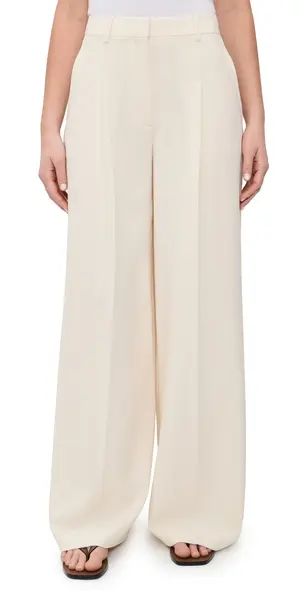 Theory Wide Leg Pleat Trousers - Rice